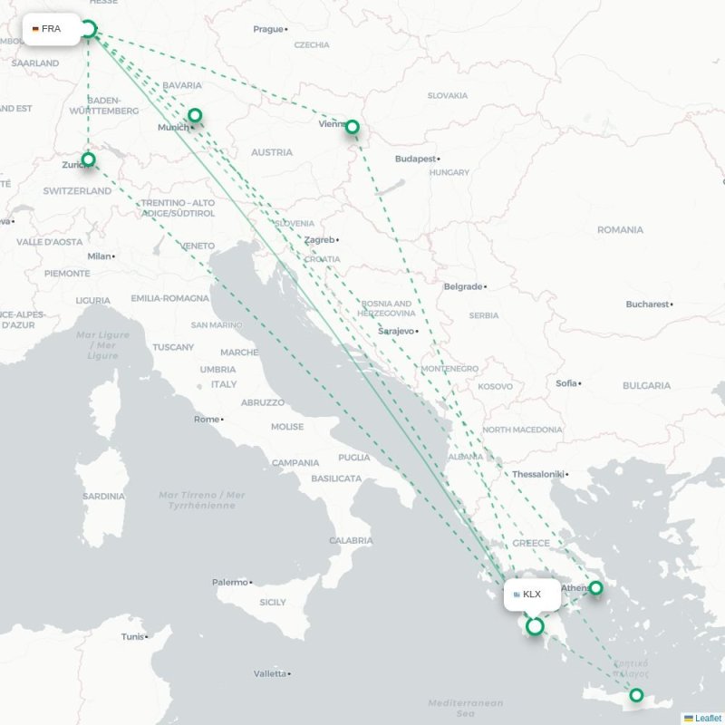 Přímé lety z Frankfurt nad Mohanem do Kalamata – Letové řády a ...